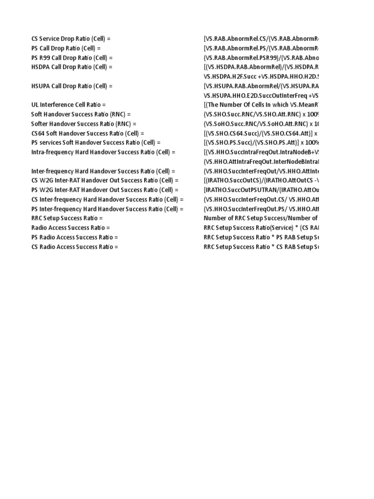 KPI Formulas | PDF | High Speed Packet Access | Radio Technology