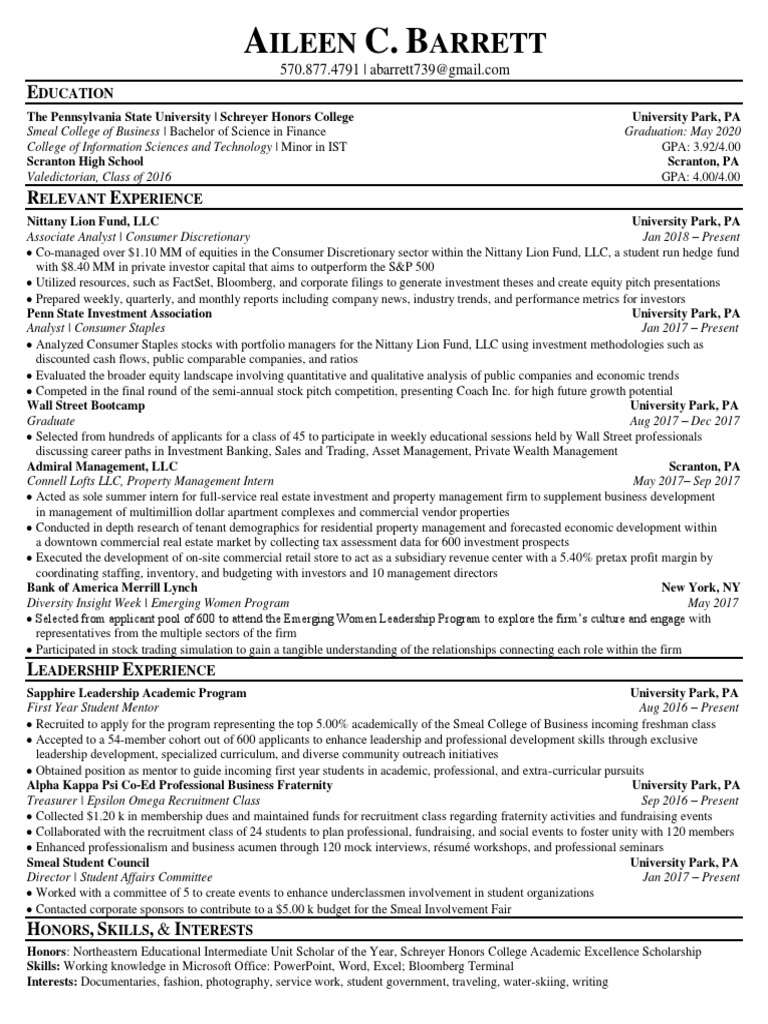 Barrett Aileen - Resume | PDF | Investing | Investor