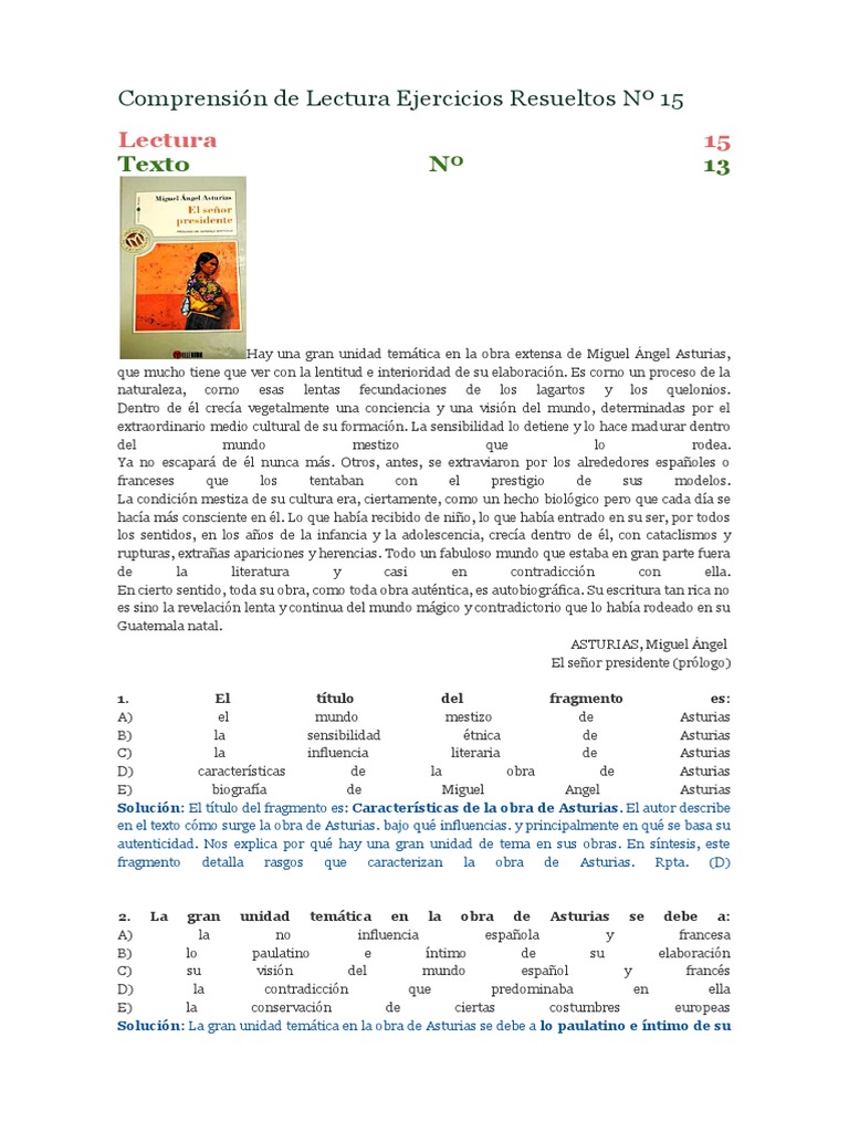 Comprensión de Lectura Ejercicios Resueltos Nº 15 | Autor | Mal