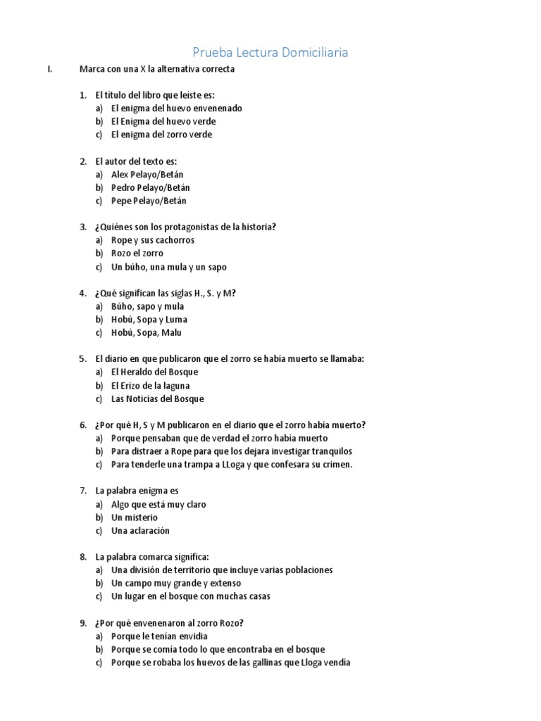 Prueba de Lectura: El Enigma del Huevo Verde | PDF | Ocio | Violencia