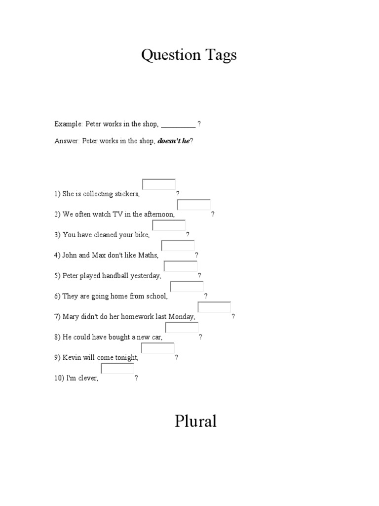 Question Tags Exercise Examples | PDF