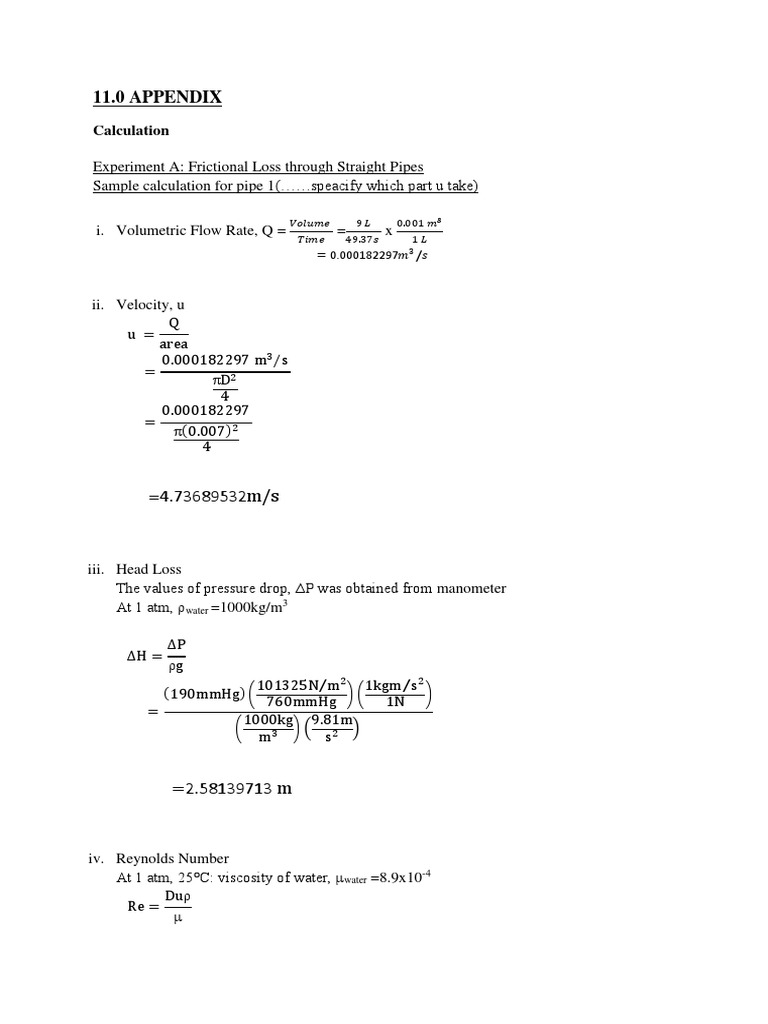 11.0 Appendix: Calculation | PDF | Flow Measurement | Civil Engineering