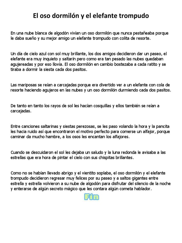 El Oso Dormilón y El Elefante Trompudo | PDF