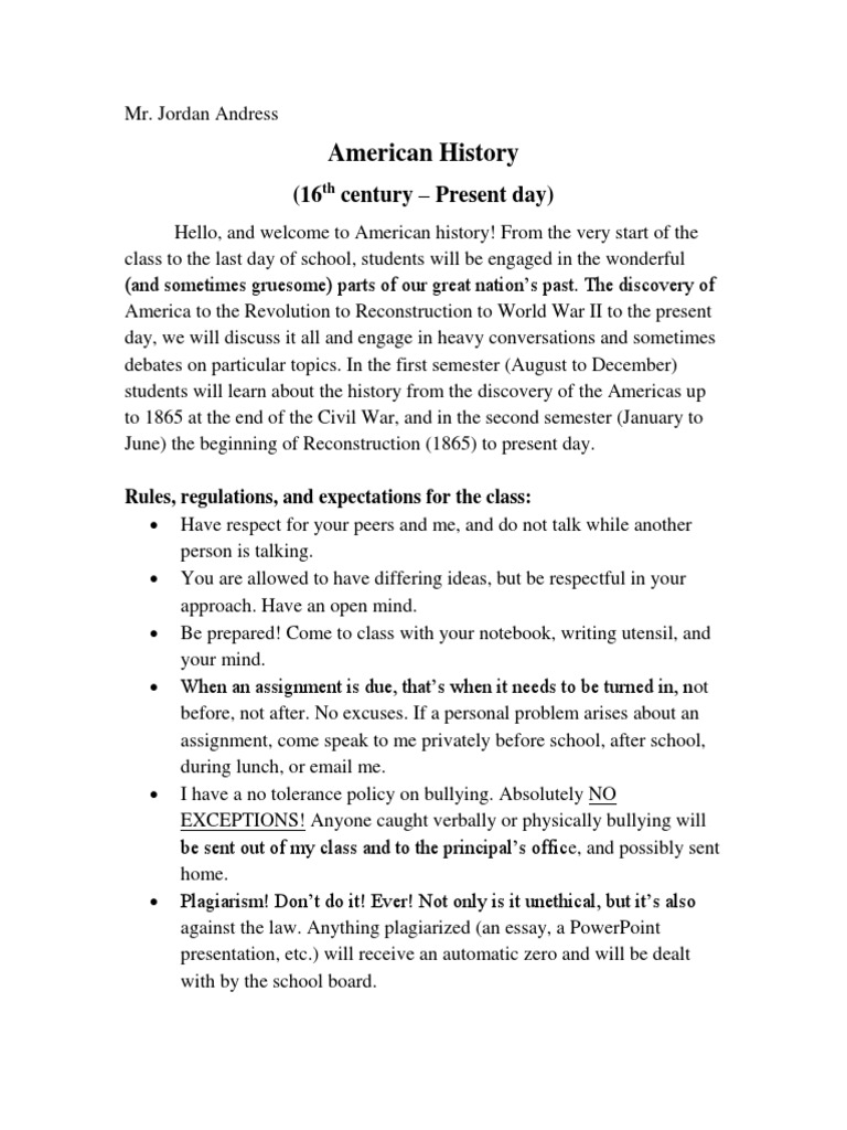 Us History Syllabus | PDF | Homework | Test (Assessment)