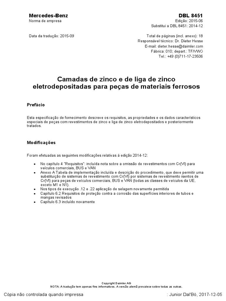DBL8451 - Camadas de Zinco e de Liga de Zinco Eletrodepoditadas para ...
