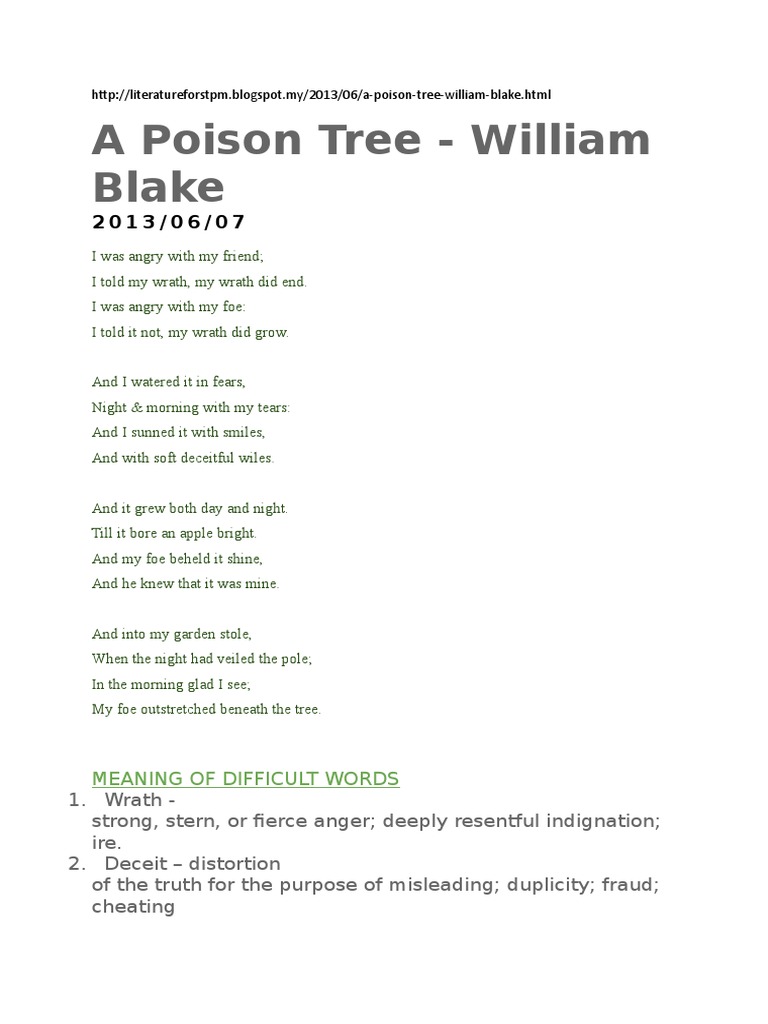 A Poison Tree | PDF | Anger | William Blake