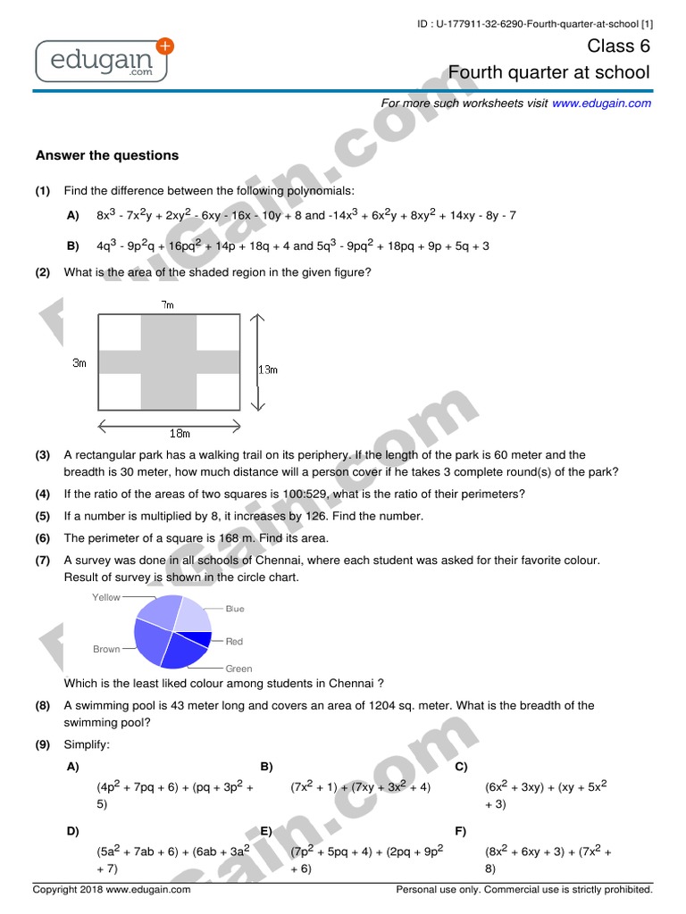 Class 6 Fourth Quarter at School: Answer The Questions | PDF | Teaching ...