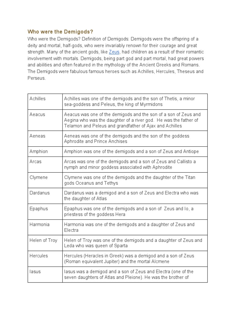 Demigods of Greek Mythology | PDF | Helen Of Troy | Achilles