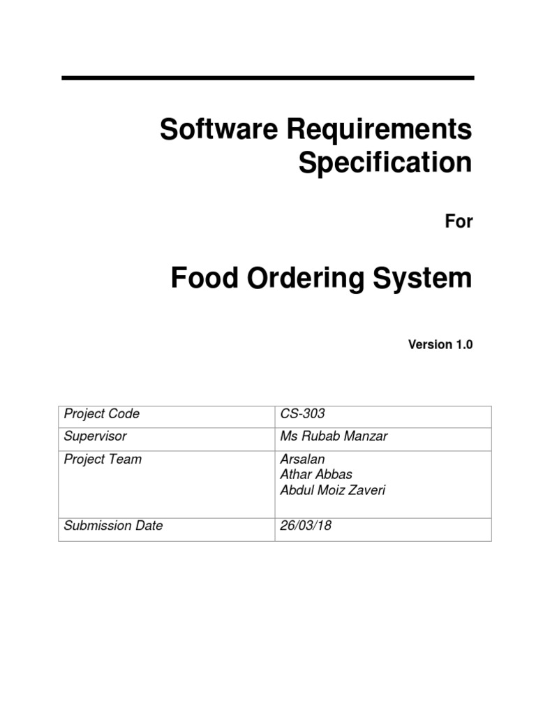 SRS (Food System) | PDF | Graphical User Interfaces | Desktop Environment