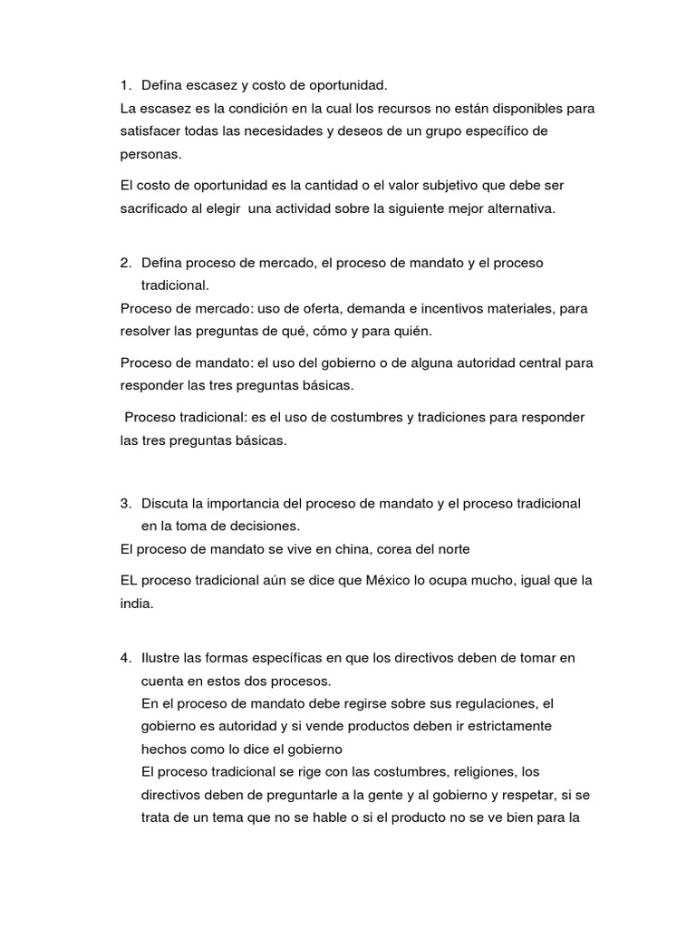 Defina Escasez y Costo de Oportunidad | PDF | Macroeconómica ...