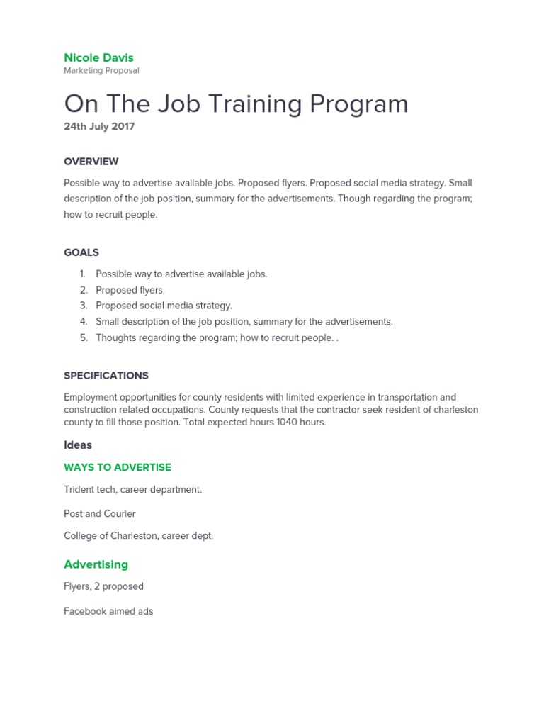 On The Job Training Program: Nicole Davis | PDF