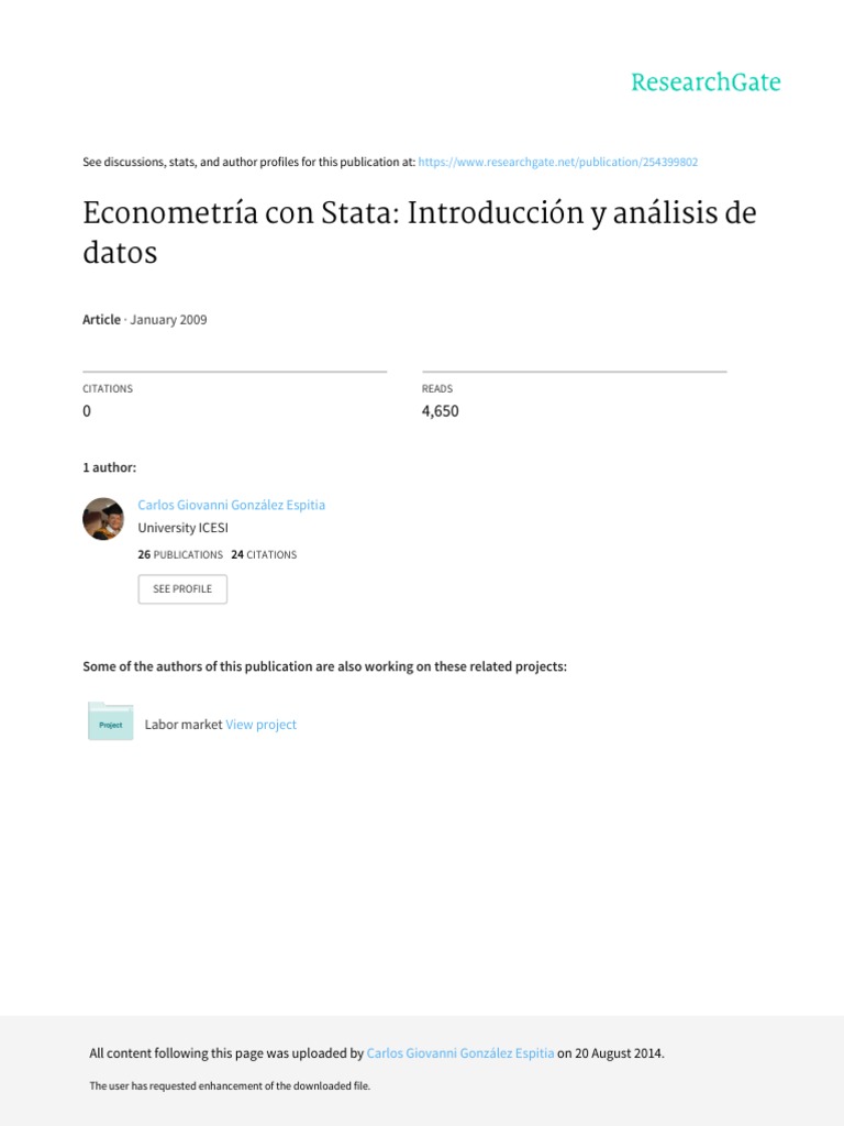 Econometria Con Stata Introduccion y Analisis de D | PDF | Econometría | Archivo de computadora