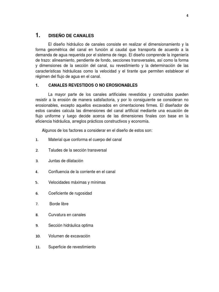 Diseño De Canales Pdf Revestimiento Hidráulica
