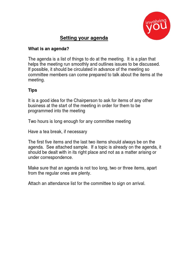 Setting Your Agenda: What Is An Agenda? | PDF