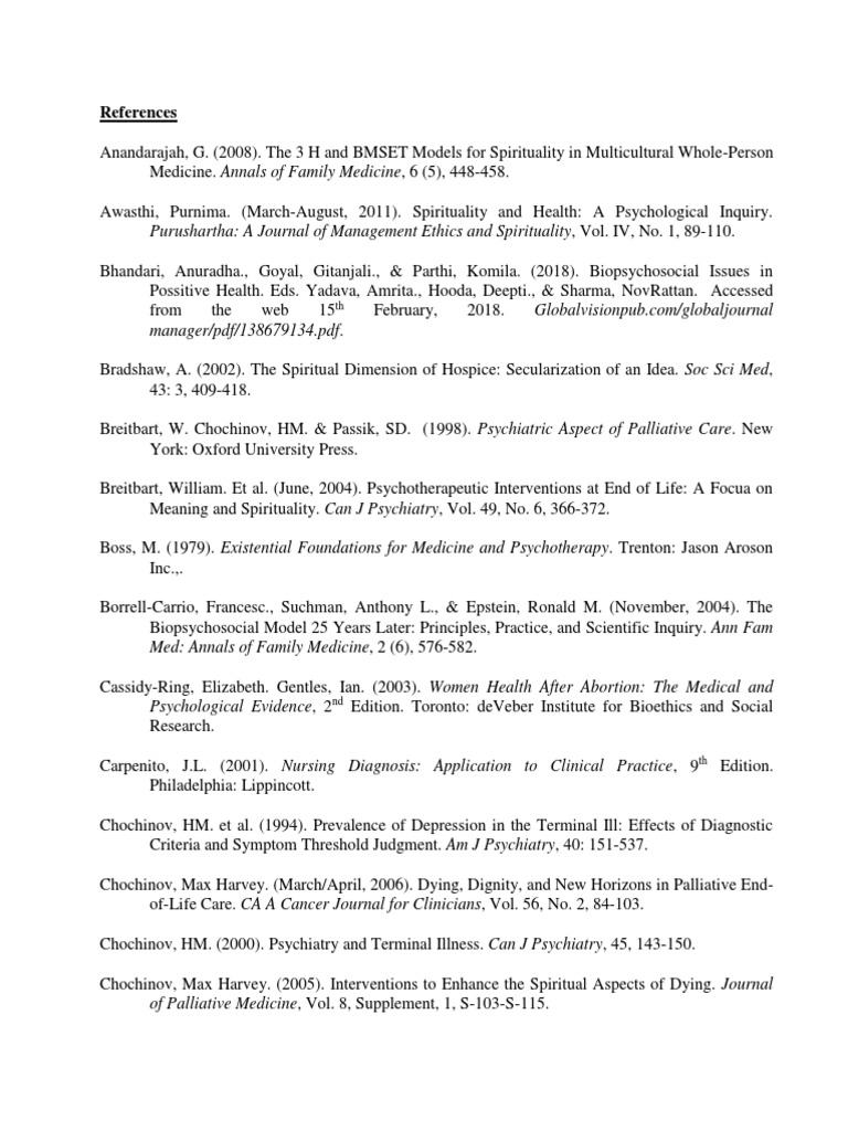 References Biopsychosocial Spiritual Article | PDF | Palliative Care ...