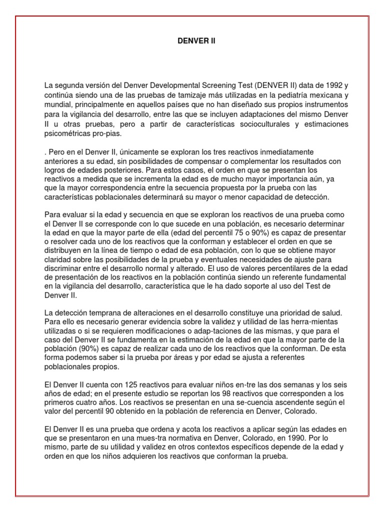 La Segunda Versión Del Denver Developmental Screening Test | PDF ...