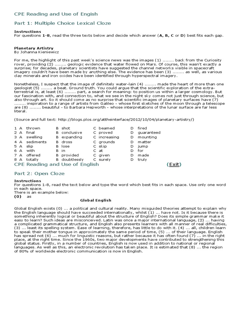 CPE Reading and Use of Engish - FLO-JOE | PDF | English Language | Pablo Picasso