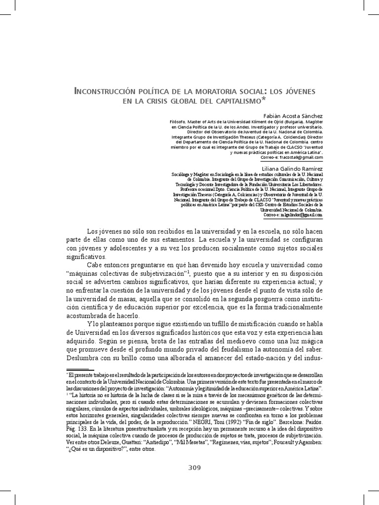 Fabian Acosta Liliana Galindo Icnonstruccion Moratoria Social PDF | PDF ...