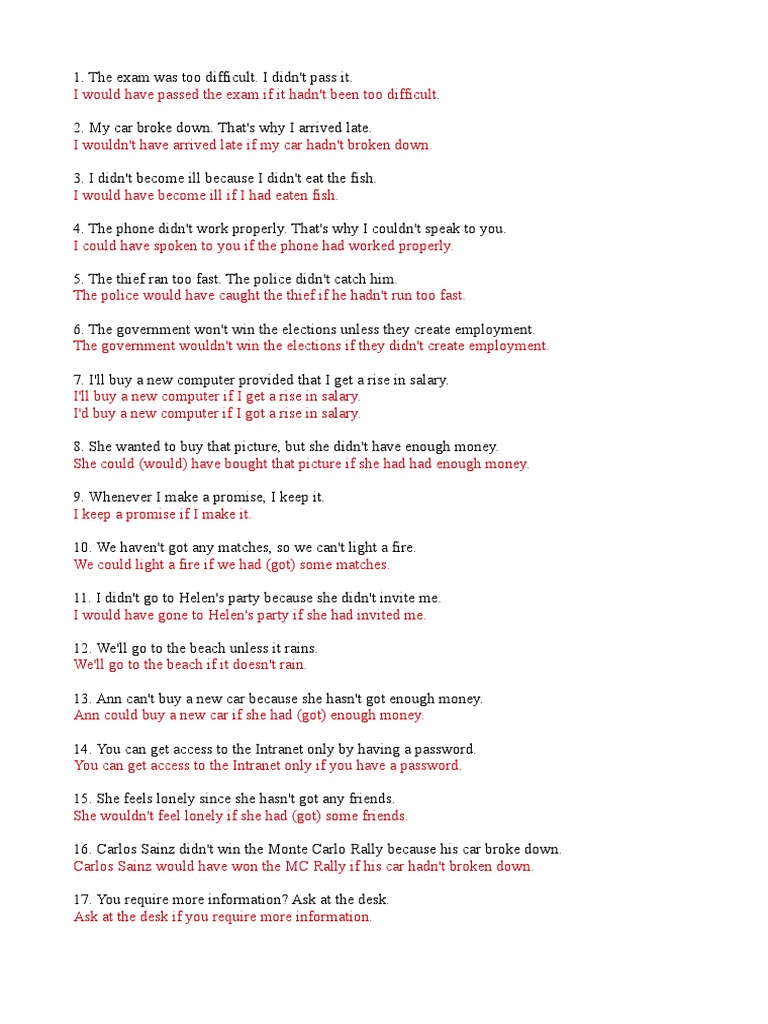 Conditional Sentences To Rewrite Answers | PDF