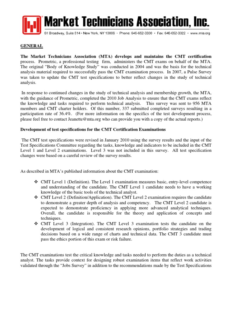 General The Market Technicians Association (MTA) Develops and Maintains ...