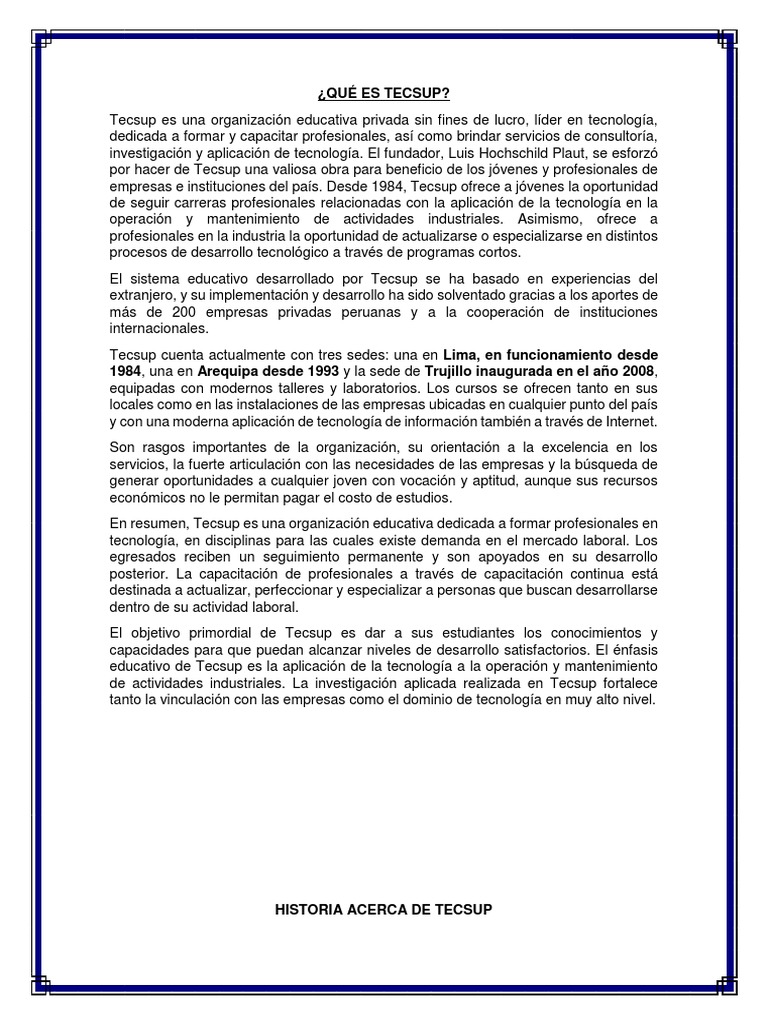 Significado y objetivos de Tecsup | PDF | Ingeniería | Business