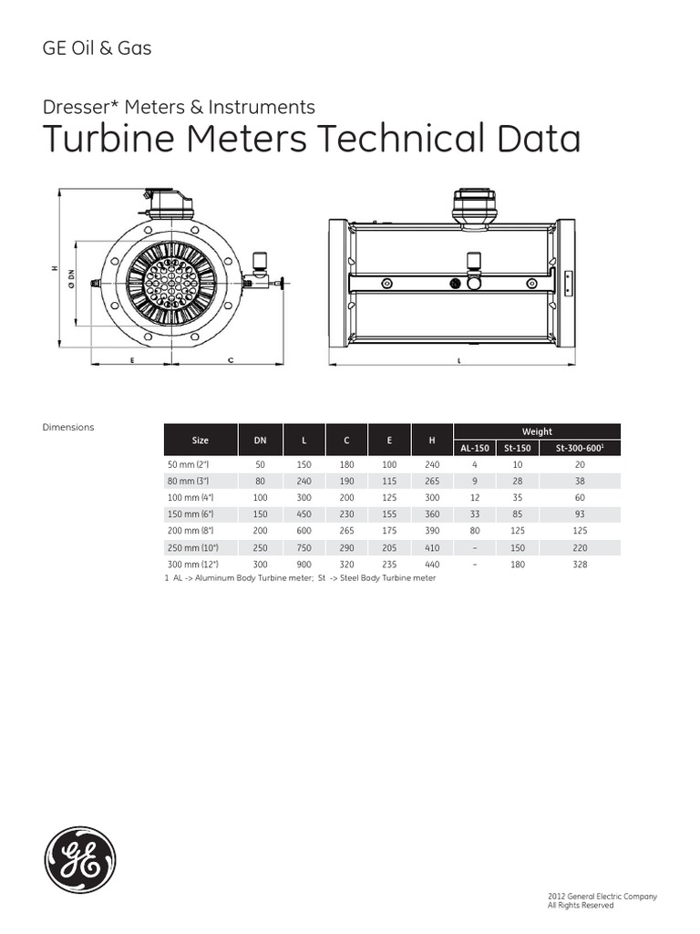 Technical Specifications and Dimensions for GE Oil & Gas Dresser Meters ...