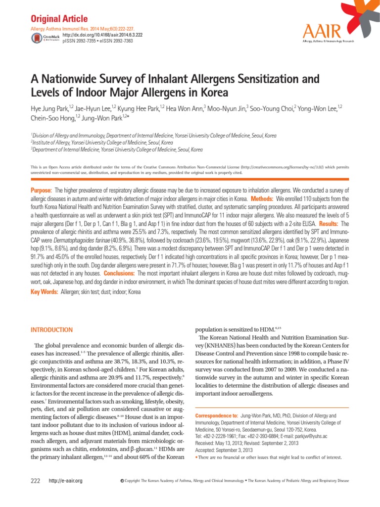 A Nationwide Survey of Inhalant Allergens Sensitization and Levels of ...
