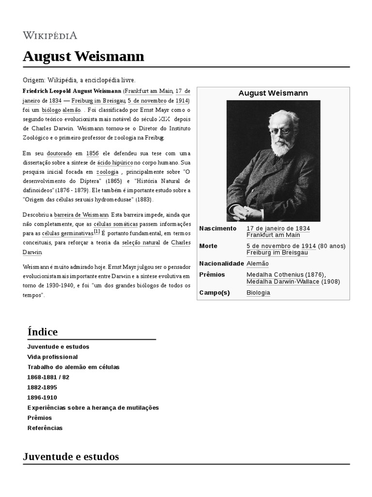 August Weismann | Download grátis PDF | Ciências da Vida | Biologia