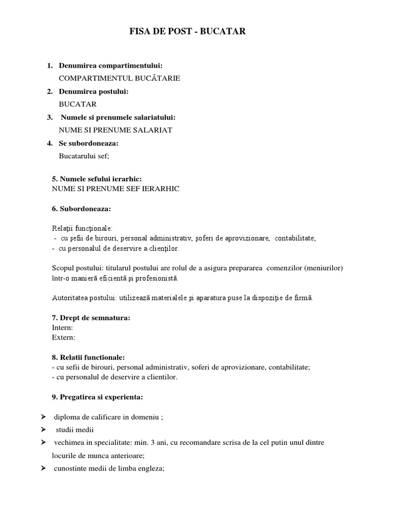 Fisa de Post | PDF