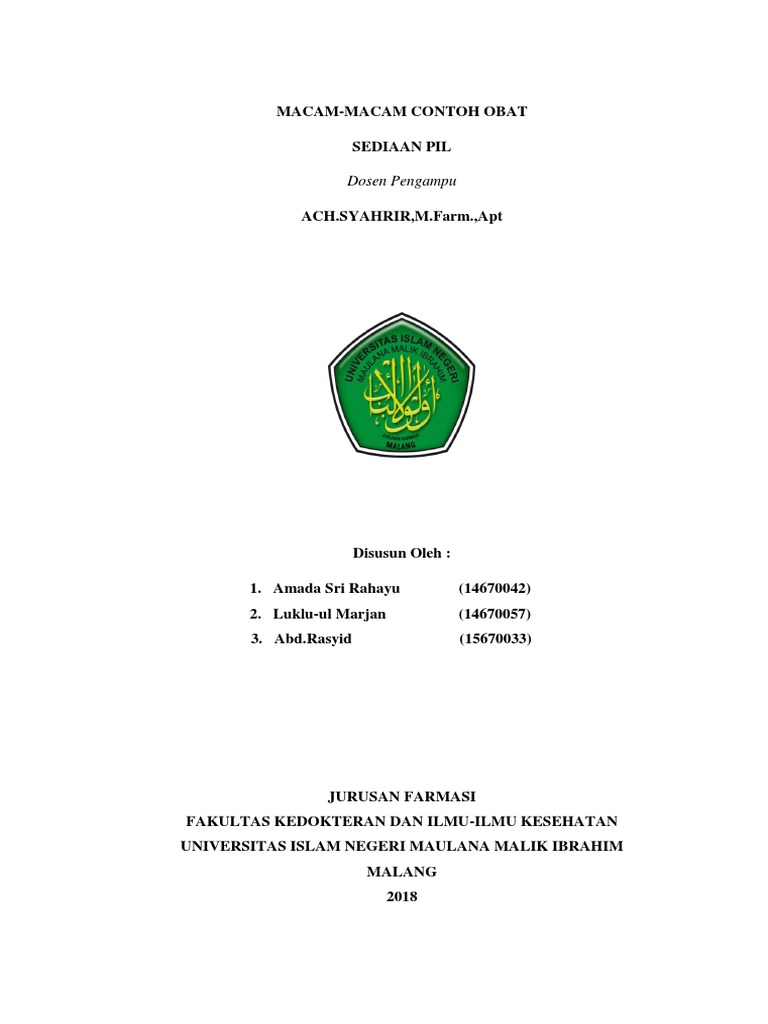 Jenis dan Contoh Obat Sediaan Pil | PDF | Pengembangan Diri | Kesehatan ...
