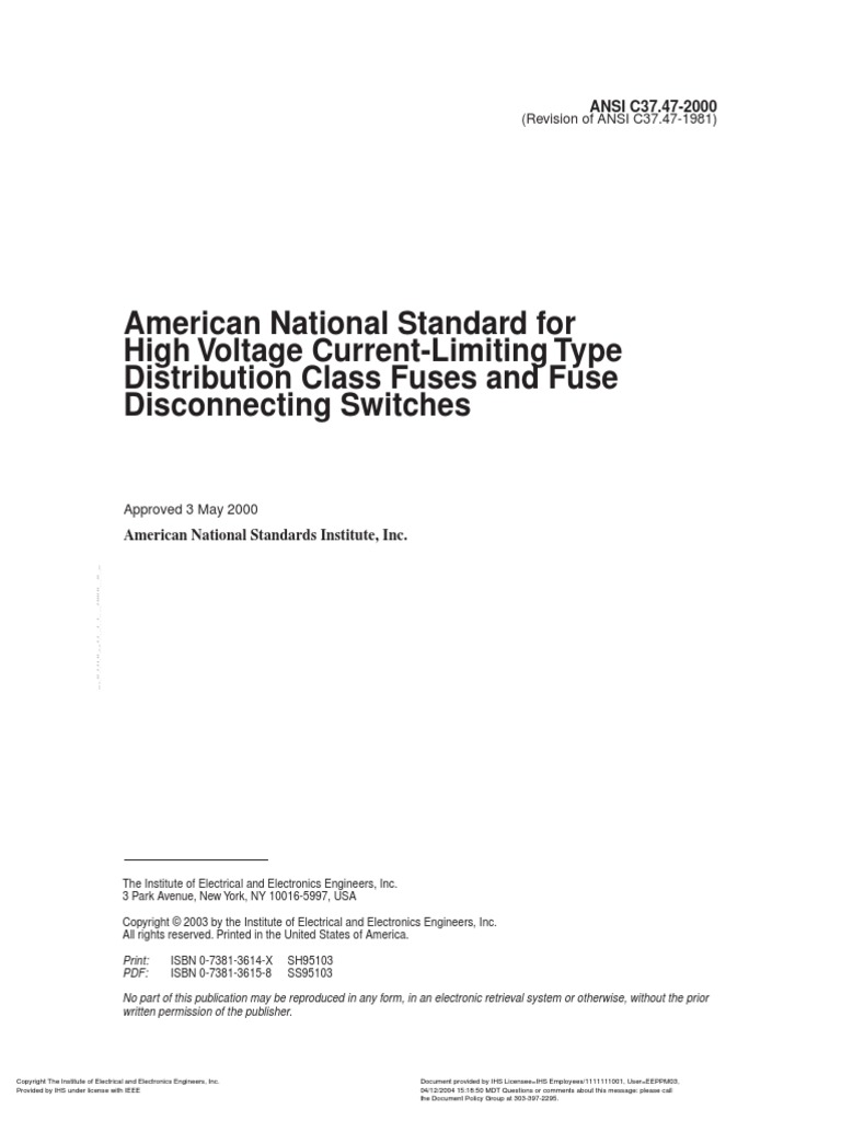 Ansi C37.47-2000 | PDF | Fuse (Electrical) | High Voltage