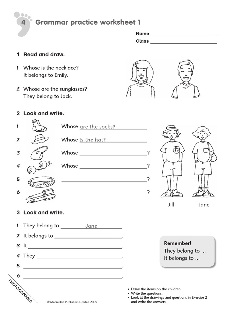 Grammar Practice Worksheet 1 4: 1 Read and Draw | PDF