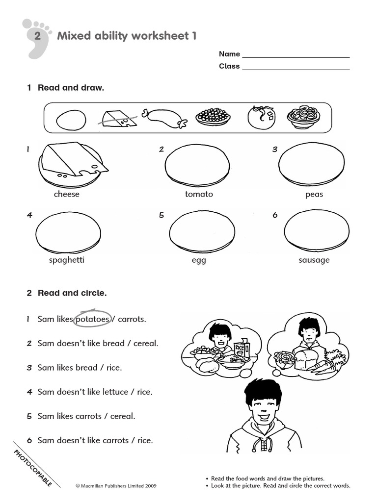 Mixed Ability Worksheet 1 2: 1 Read and Draw | PDF