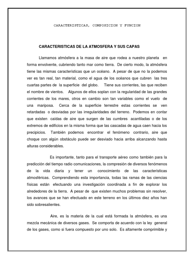 Caracteristicas Composicion y Funcion de La Atmosfera Troposfera ...