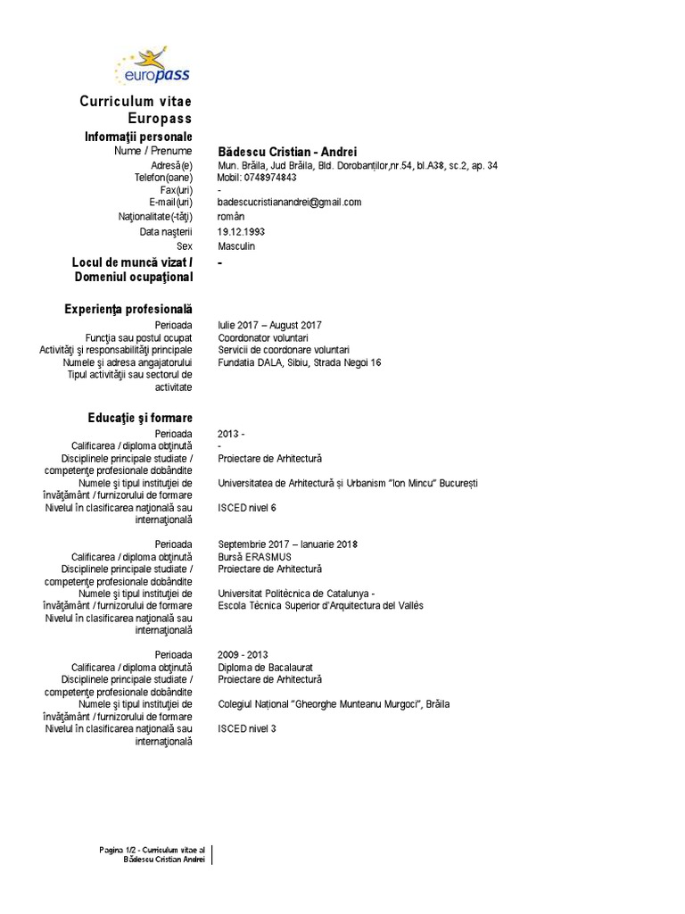 Bădescu Cristian - Andrei - CV - 2018 | PDF