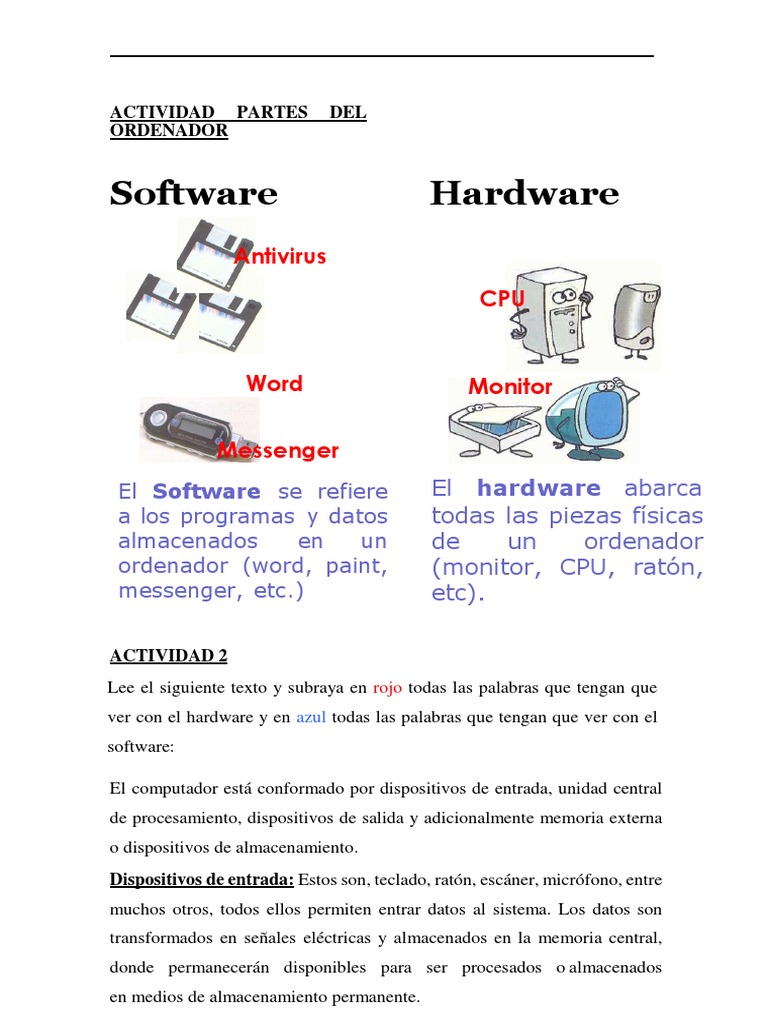 Actividad Hardware Software | Descargar gratis PDF | Periférico | Hardware de la computadora