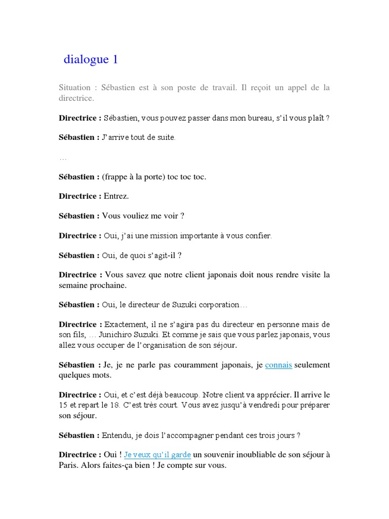 Dialogue sur l'organisation d'un séjour | PDF