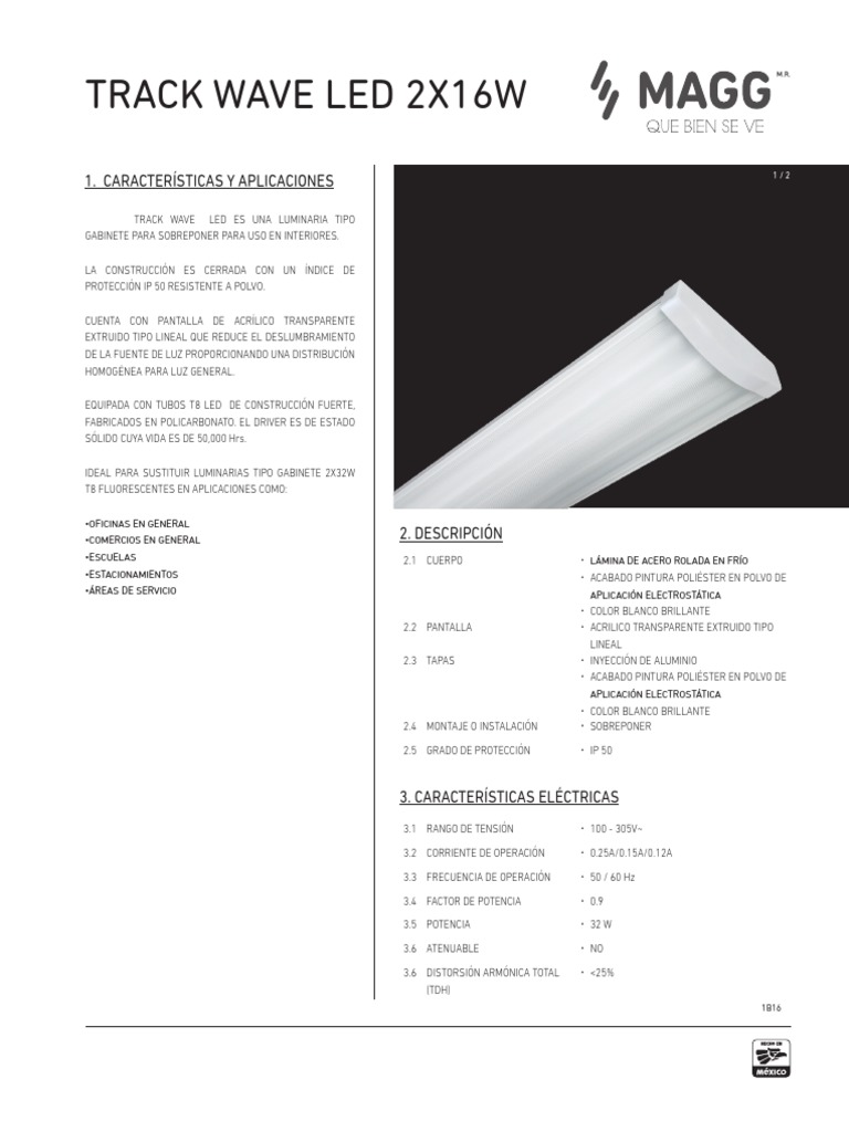 Gabinete Led Industrial Comercial Track Wave t8 Led 6000 K. | PDF