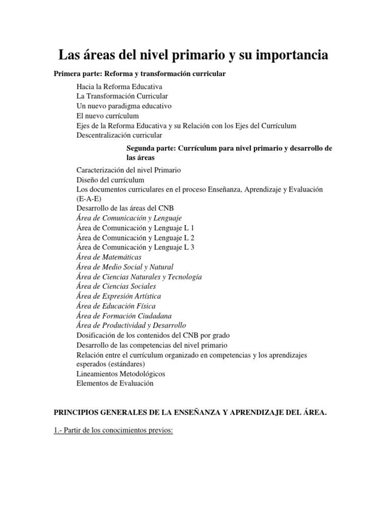 Las Áreas Del Nivel Primario y Su Importancia | PDF | Pedagogía ...