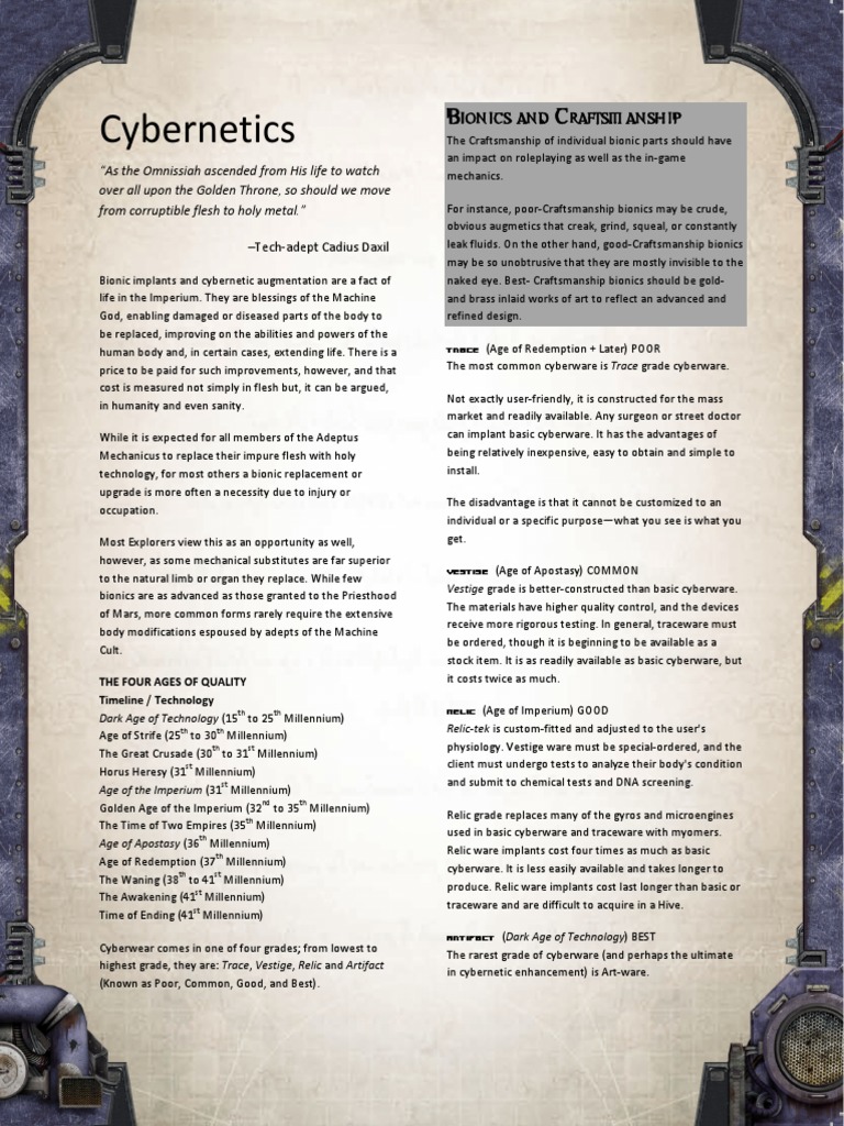 40K DH2 Cybernetics | PDF | Senses | Cyborg
