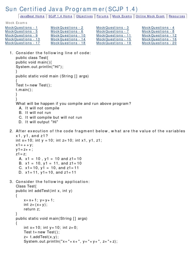 Java Mock Tests For Scjp Method Computer Programming C Programming Language 