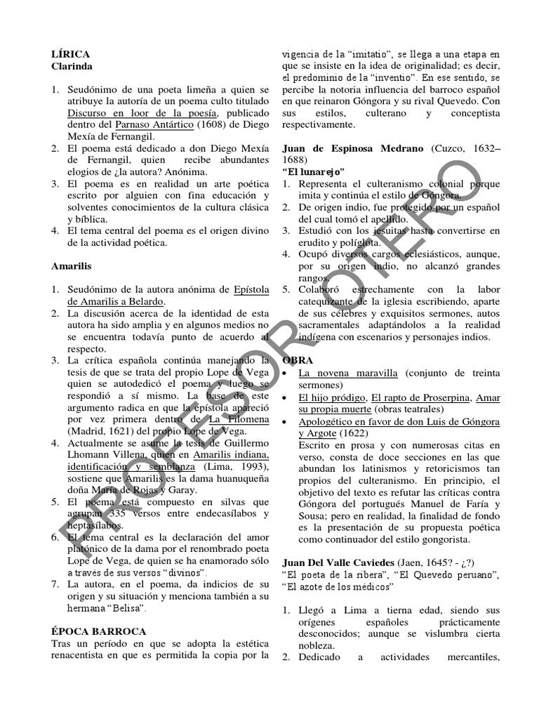 Lirica Colonial - Emancipación - Lit. Peruana | PDF | Poesía