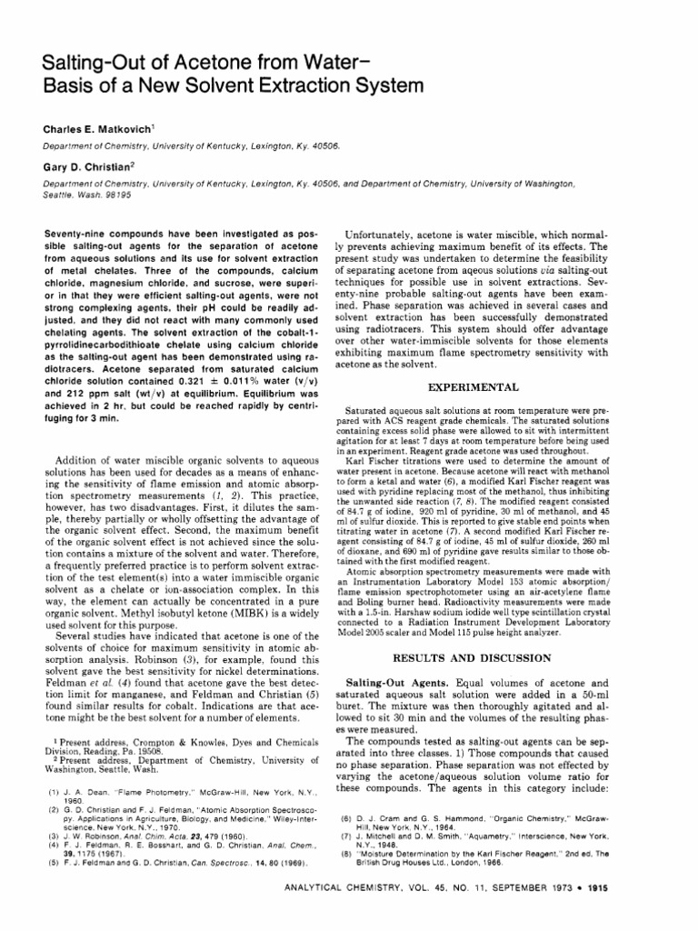 Salting-Out Acetone for Solvent Extraction | PDF | Solution | Solubility