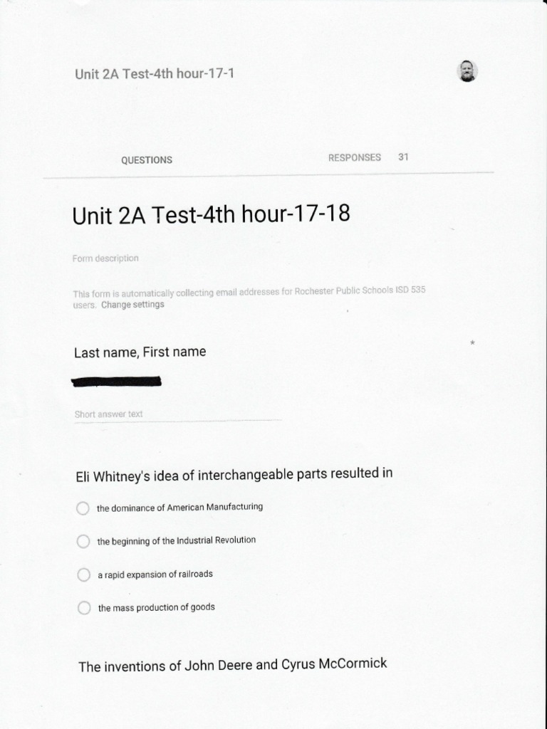 Unit 2a Test | PDF | Factory | Science And Technology