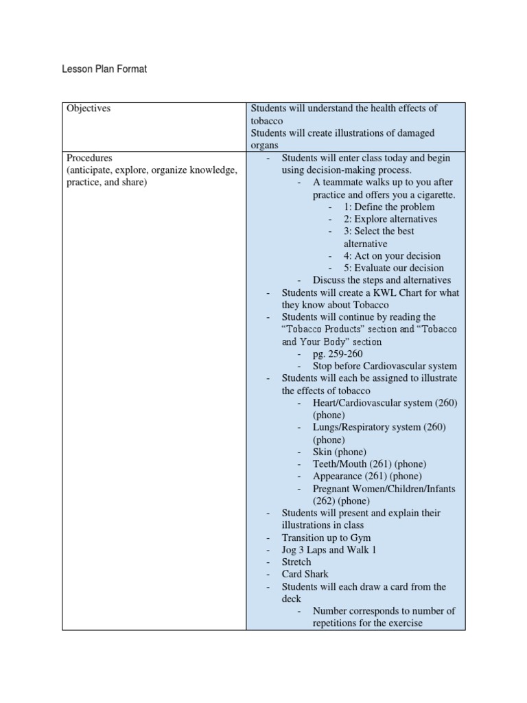 Tobacco Lesson | PDF | Educational Assessment | Lesson Plan