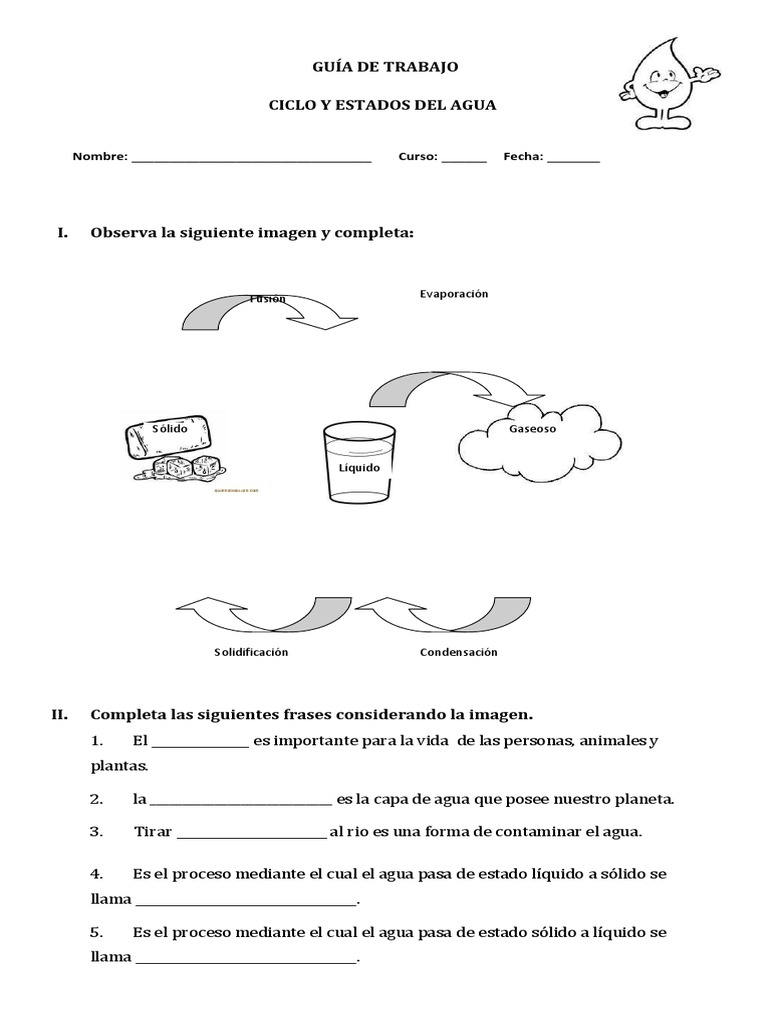 Guía de Trabajo - Estados Del Agua y Ciclo Del Agua | PDF | El ciclo ...