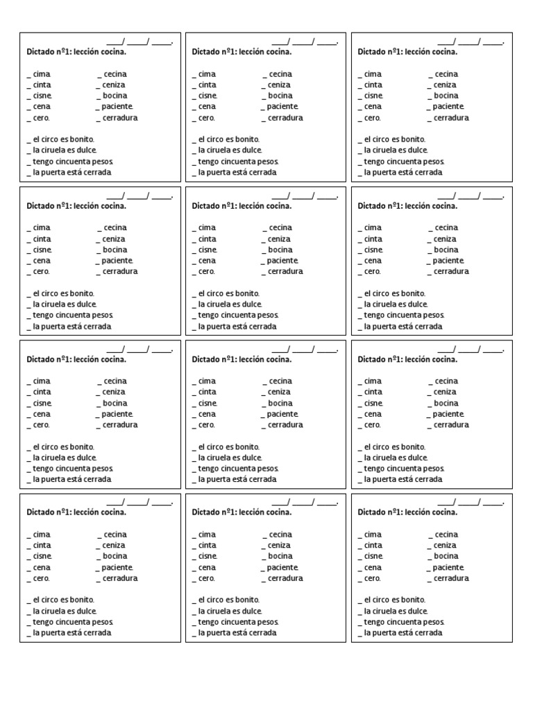 Ejercicios de dictado con palabras que inician con las letras c y z ...