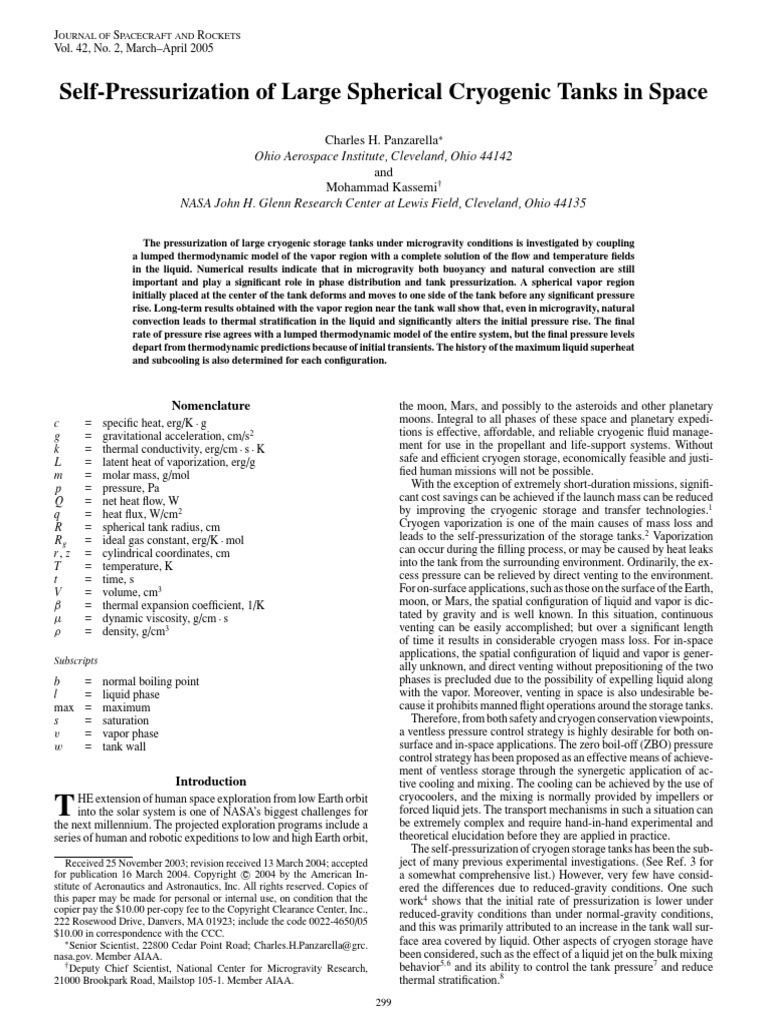 Self-Pressurization of Large Spherical Cryogenic Tanks in Space | PDF ...