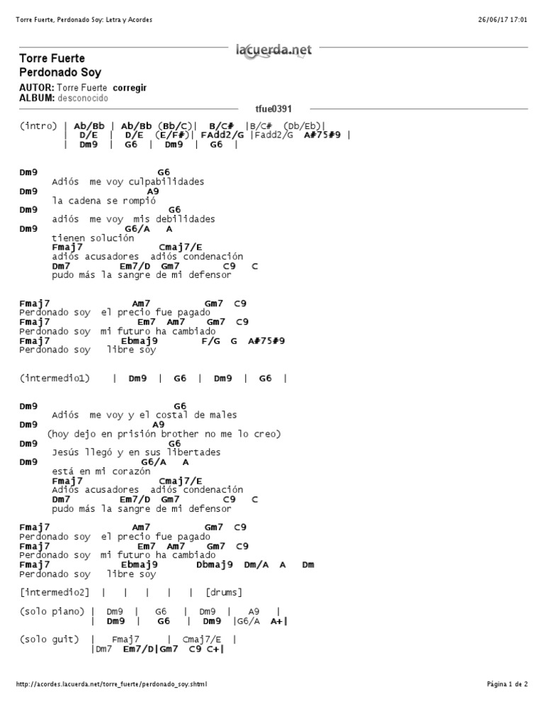 Torre Fuerte, Perdonado Soy: Letra y Acordes | PDF