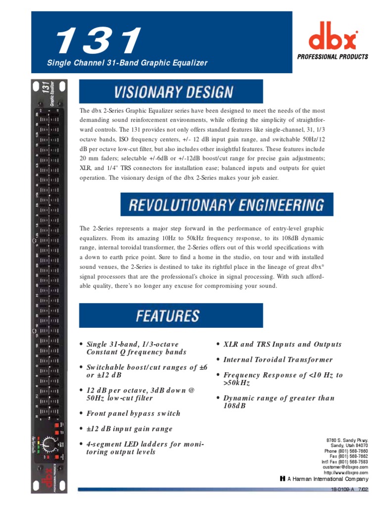 dbx131CutSheetA2 Original PDF | PDF | Equalization (Audio) | Electronic Filter